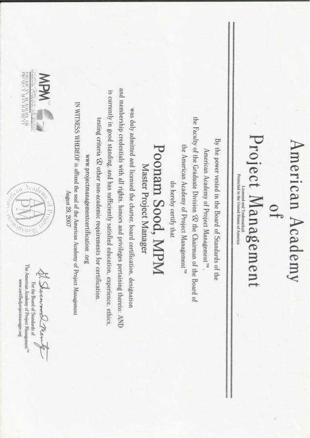 3. Professional Certificate - MPM I