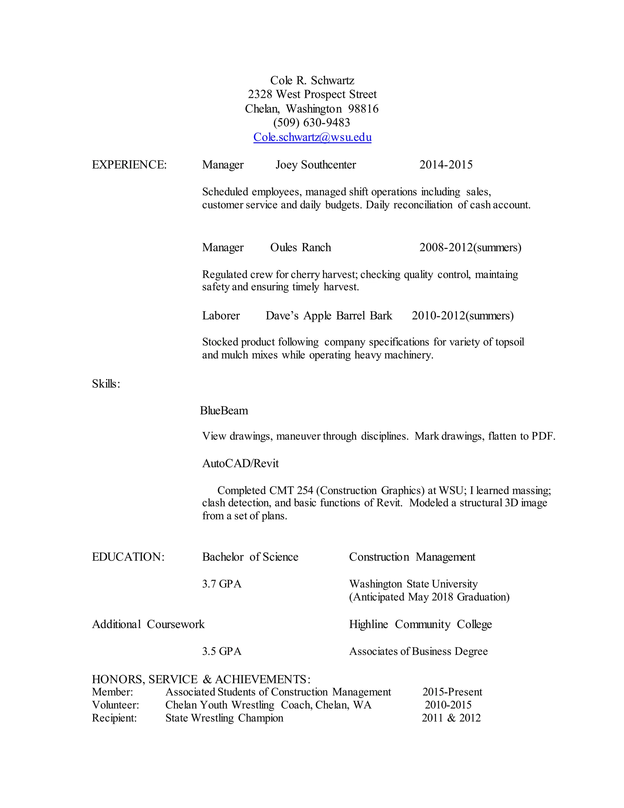 Cole Resume CM Updated | DOCX