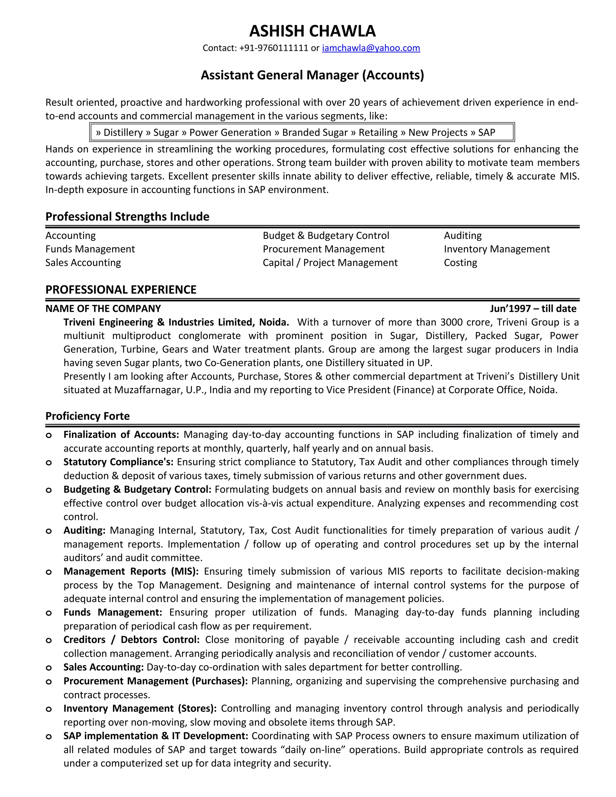 Resume Ashish Chawla | PDF