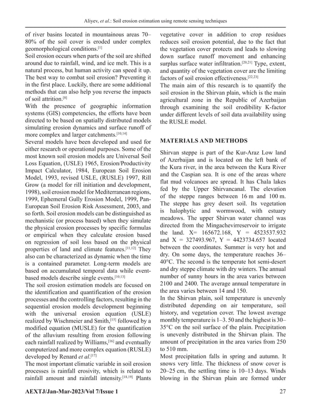 Soil Erosion Estimation Using Remote Sensing Techniques in Theshirvan Plain of the Republic of ...
