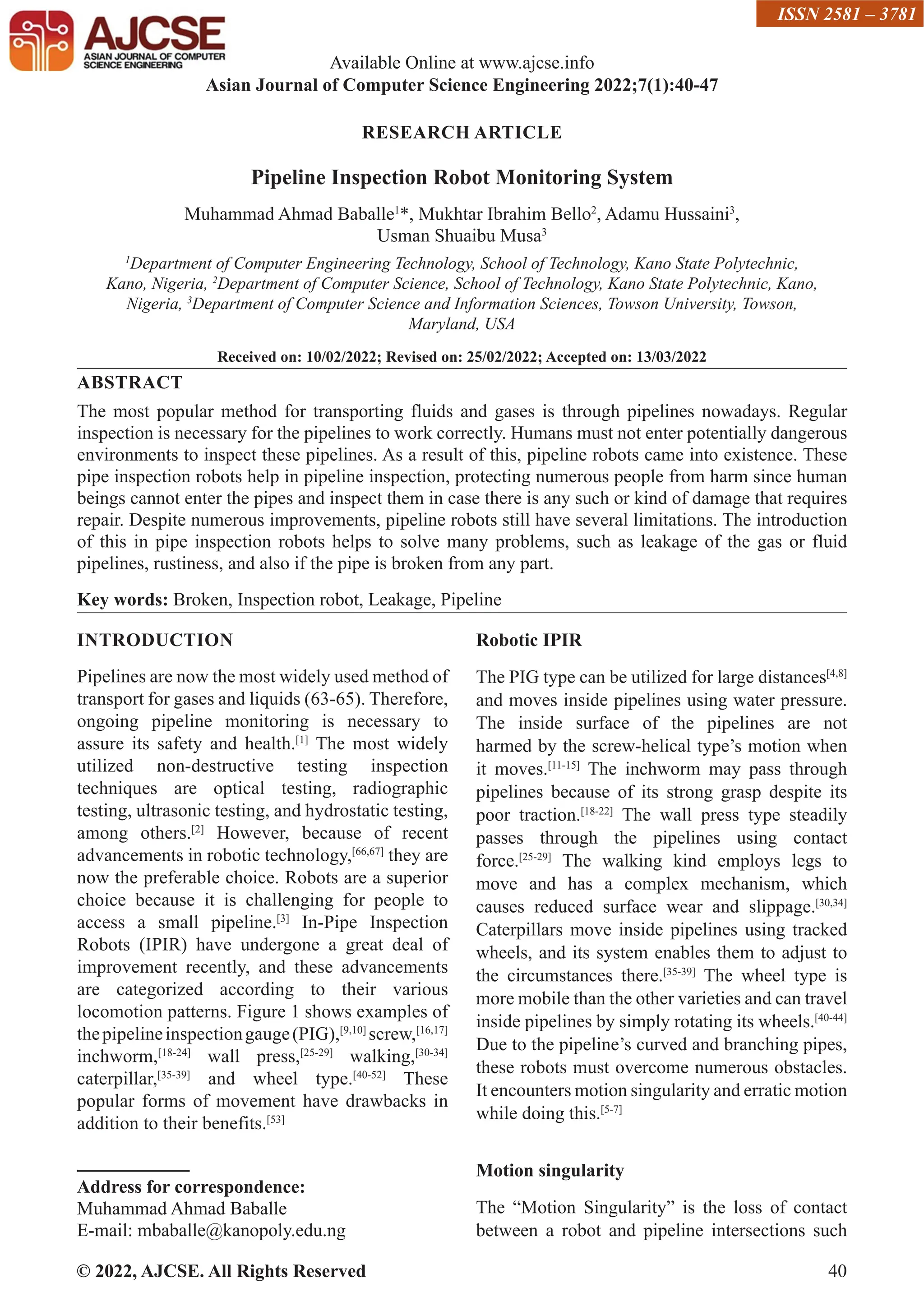 Pipeline Inspection Robot Monitoring System | PDF | Physics | Science
