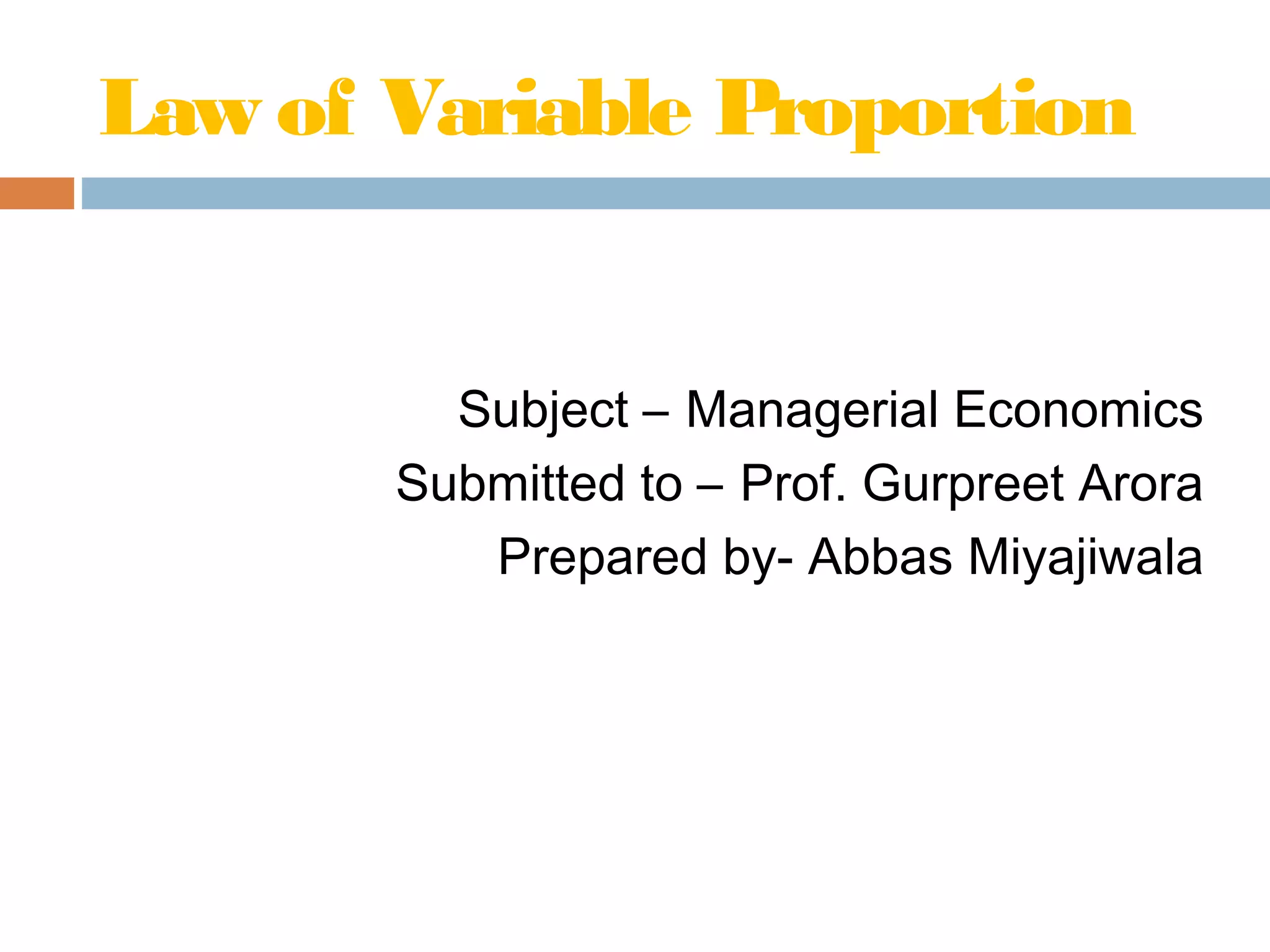 Presentation on law of variable proportion | PPT