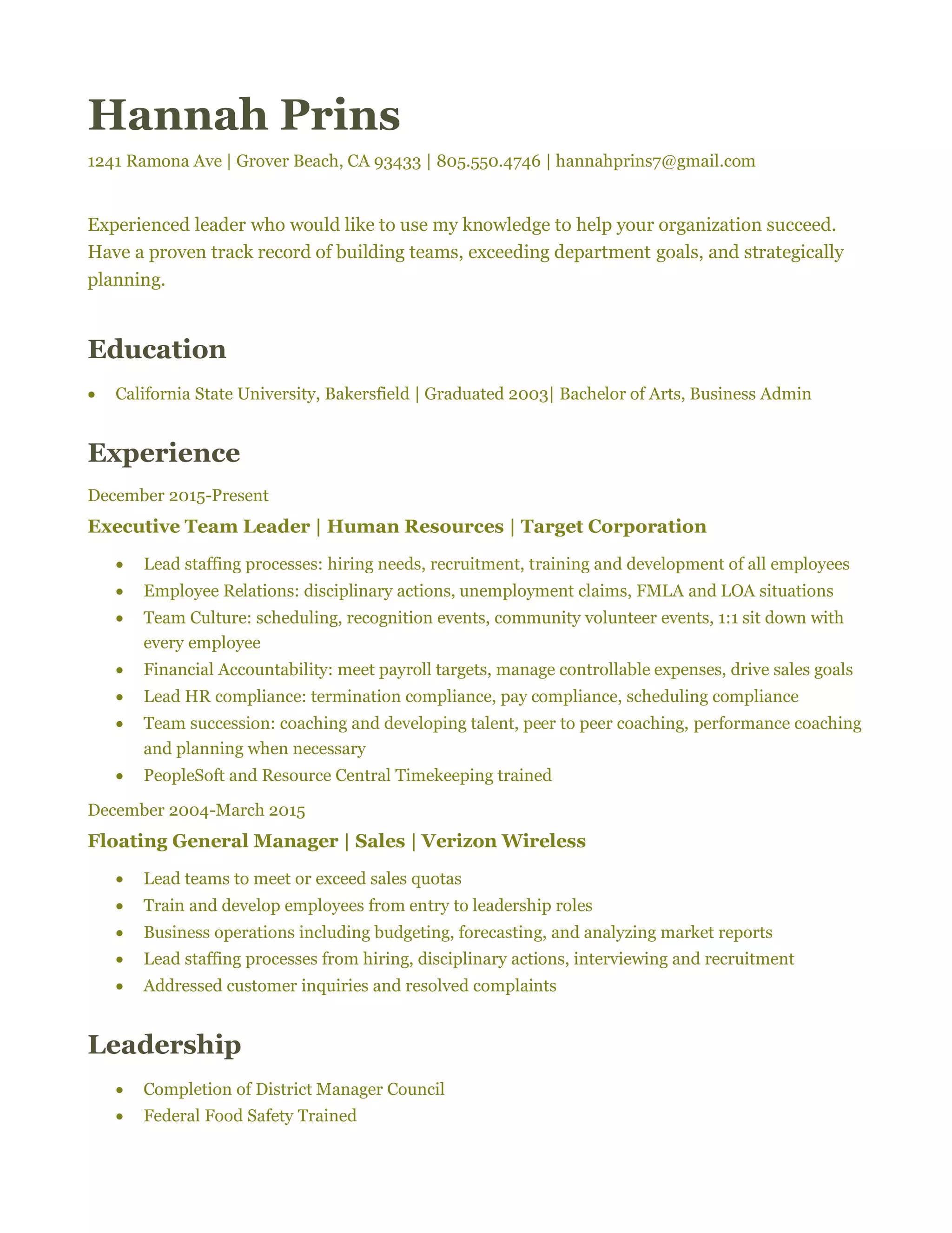 HannahResume | PDF | Human Resources | Business
