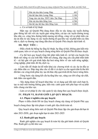 Thuyet minh Quy hoach chung xa Quynh Phu - Gia Binh - Bac Ninh | DOC