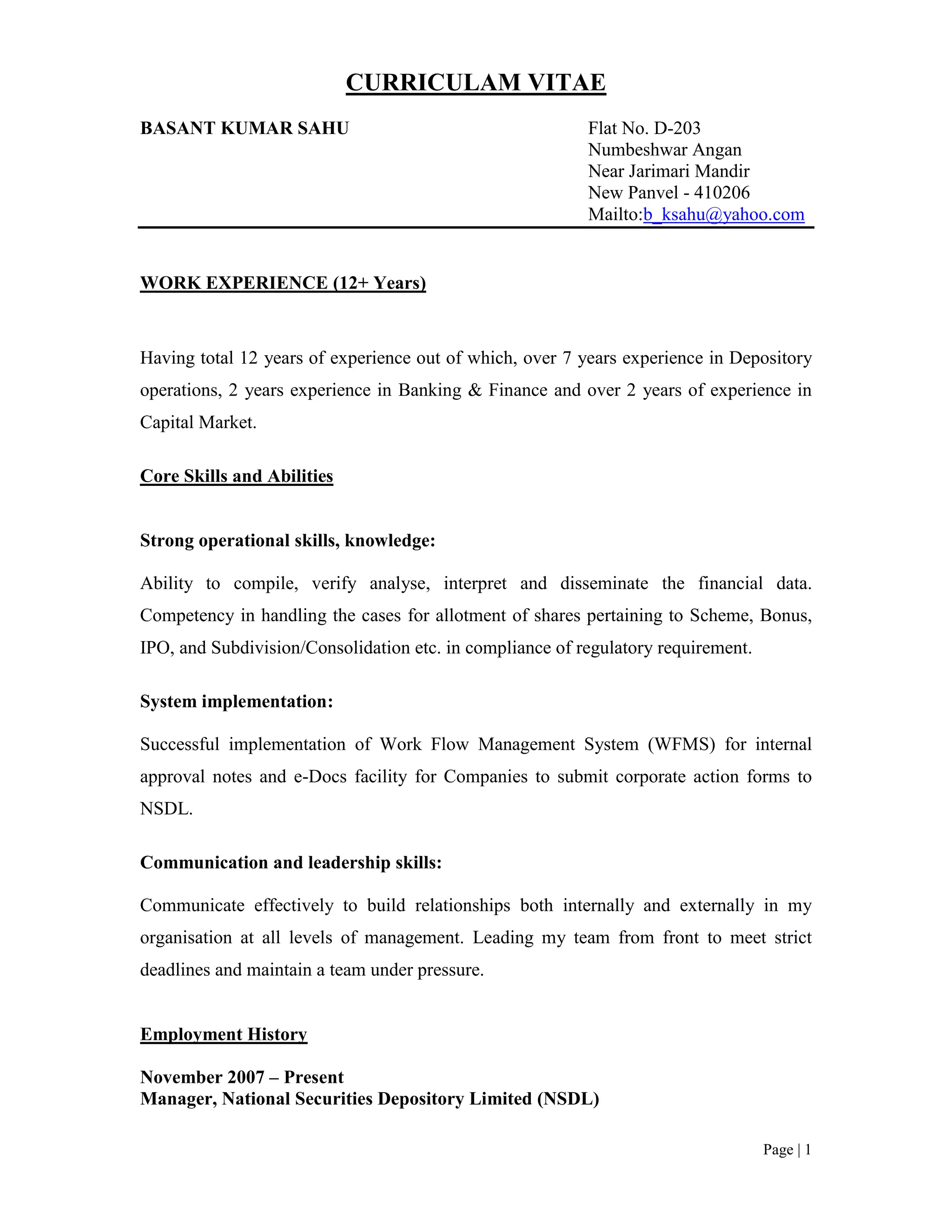 CURRICULAM VITAE_Basant Sahu | PDF