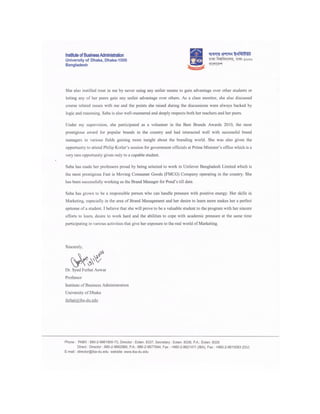 Saba Hossain Khan Professors Reference | PDF