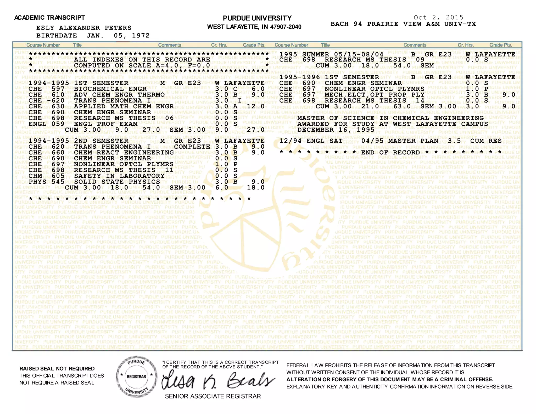 Purdue Transcript | PDF