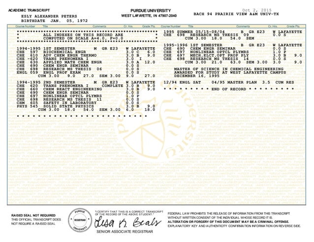 Purdue Transcript | PDF