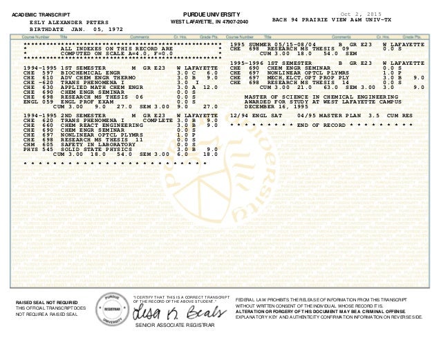 Purdue Transcript