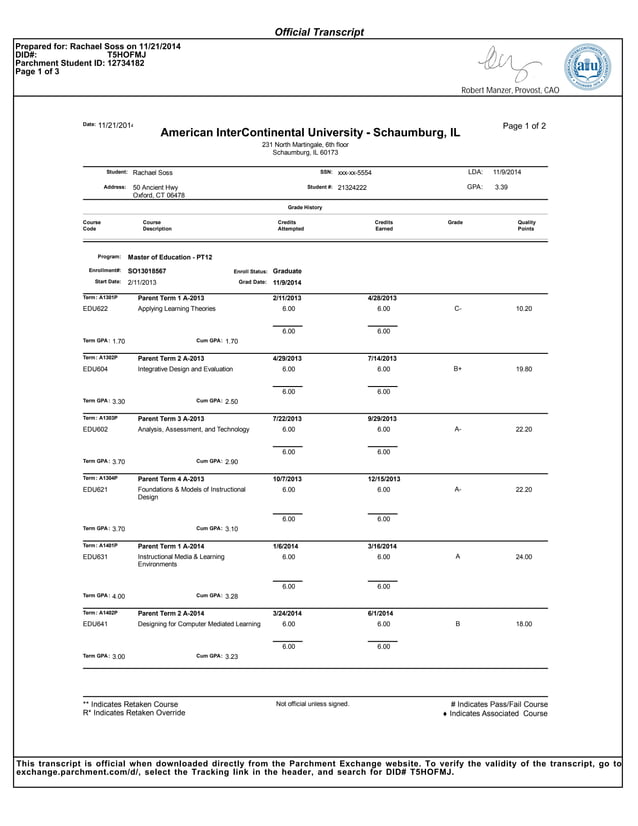Graduate Transcript. Rachael Soss | PDF