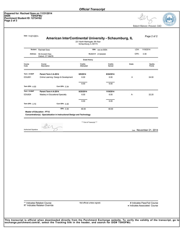 Graduate Transcript. Rachael Soss | PDF