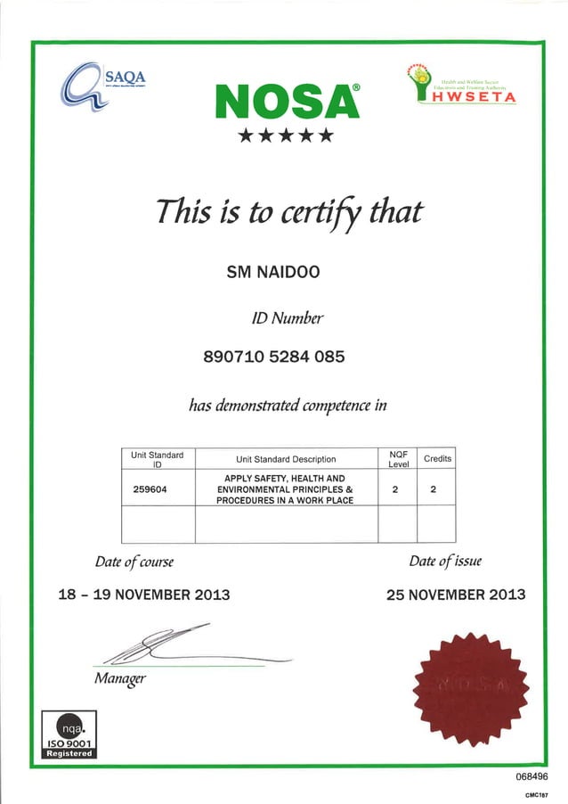 NOSA certificates