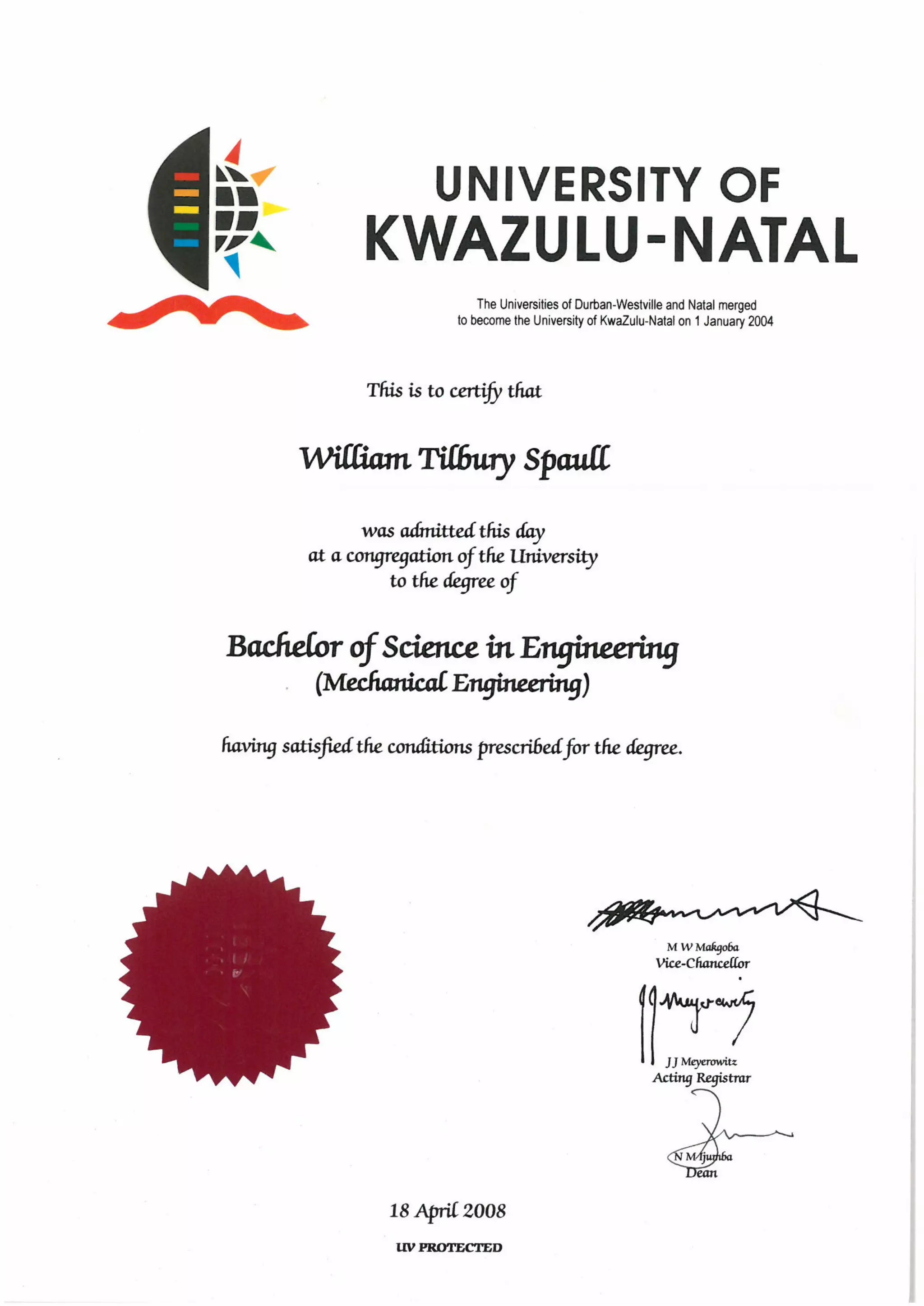 Will - BscMechEng Certificate | PDF