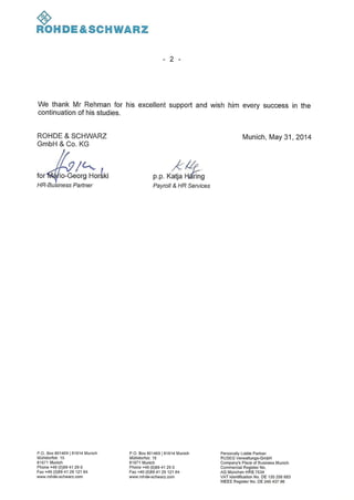 Reference Letter - Rohde and Schwarz | PDF