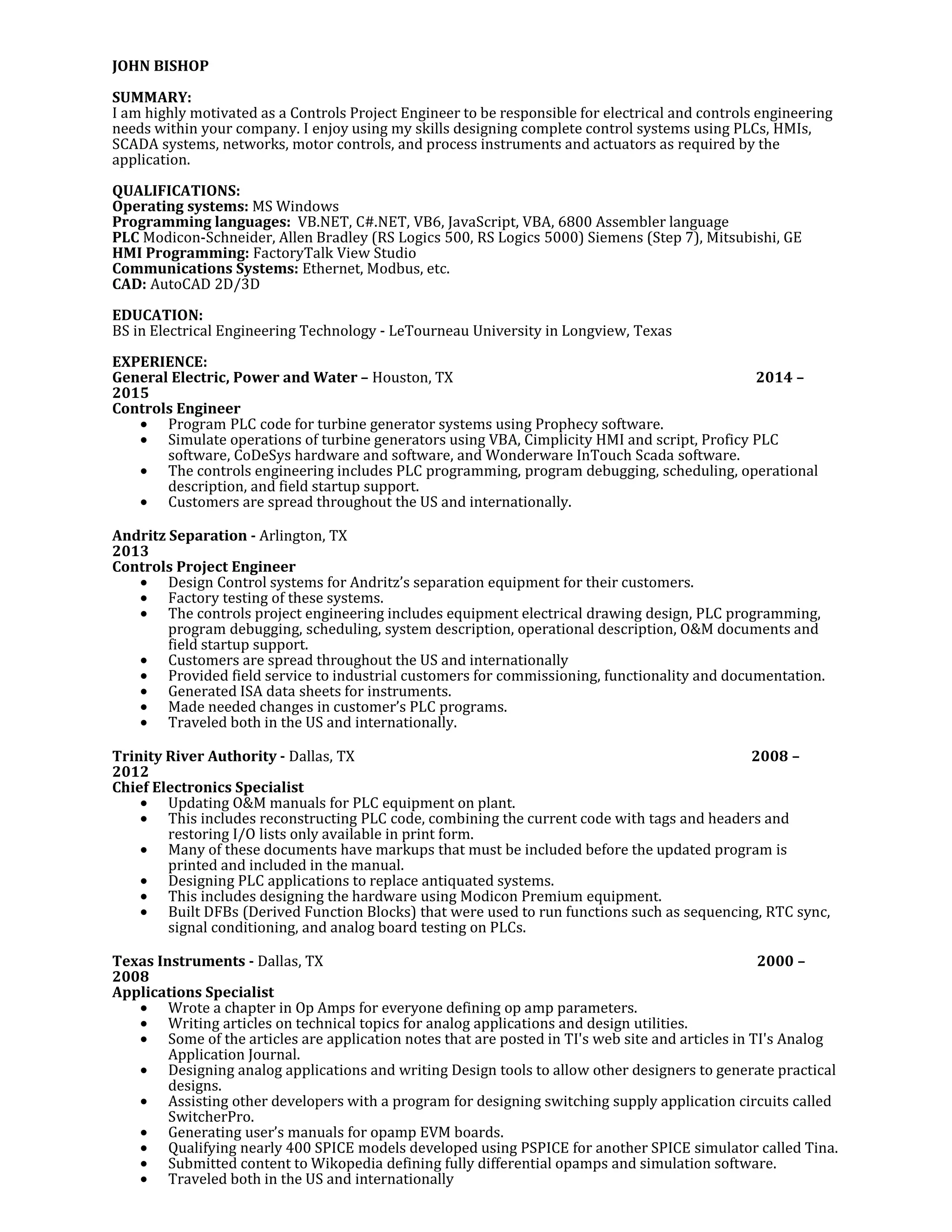 John BishopResume Controls Engineer(6-11-15) | DOC