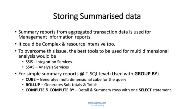 Data Modeling - Series 1 Storing summarised data | PPT