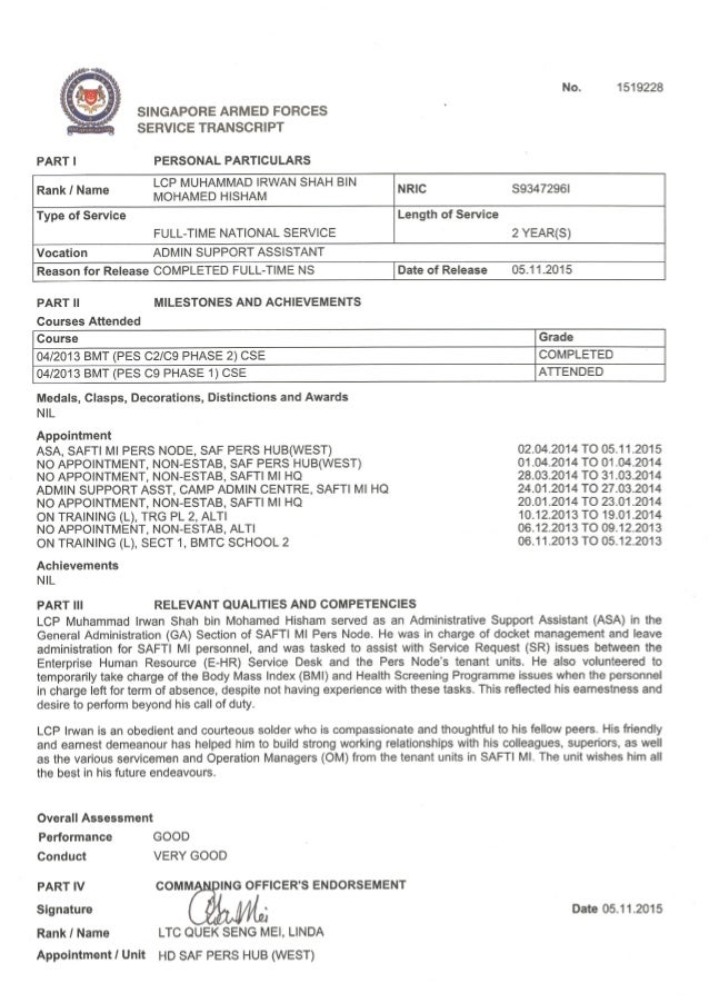 SAF Service Transcript