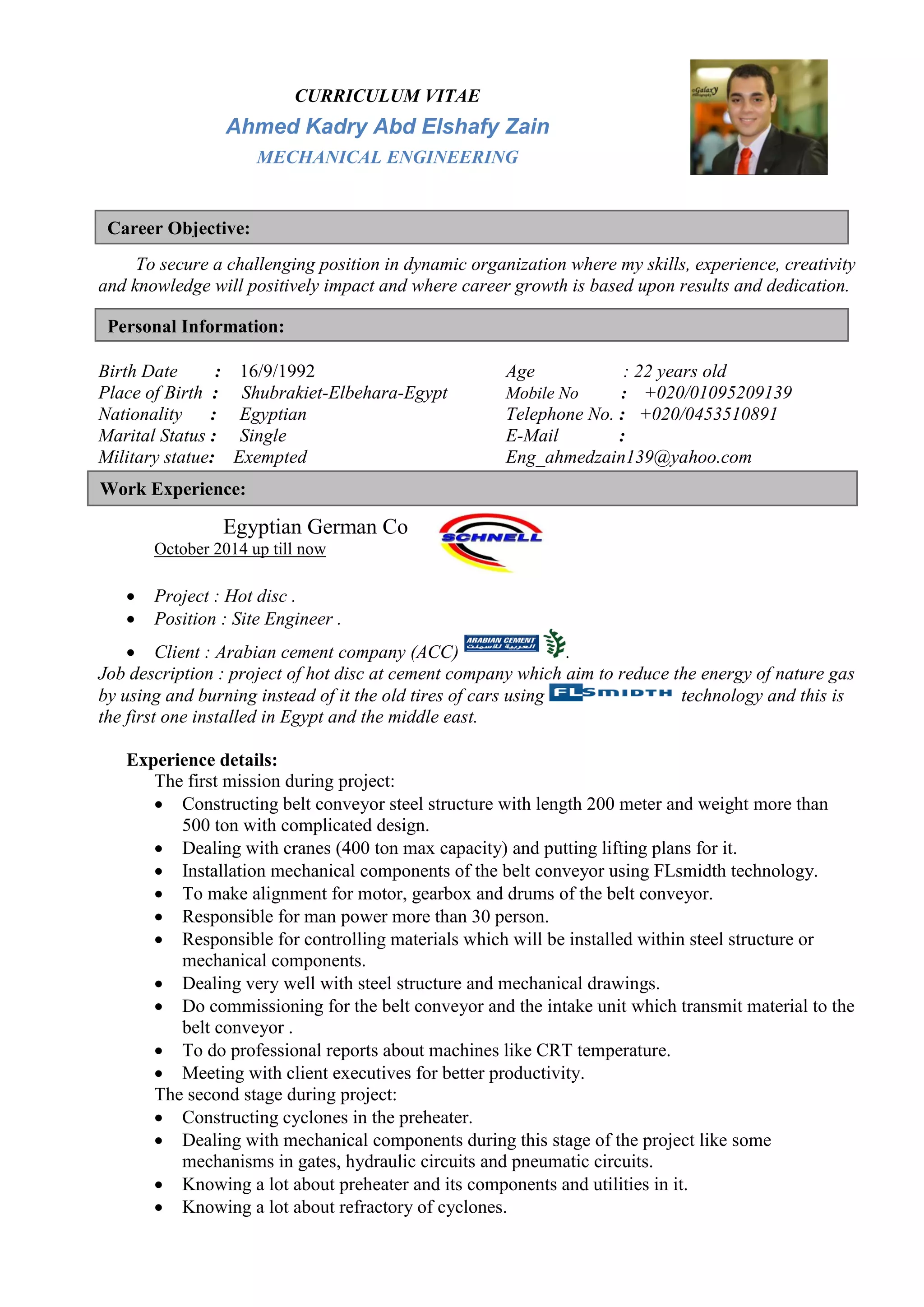 Ahmed zain -mechanical engineer | PDF