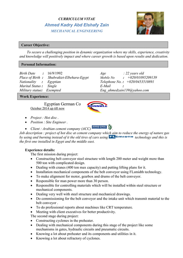 Ahmed zain -mechanical engineer | PDF