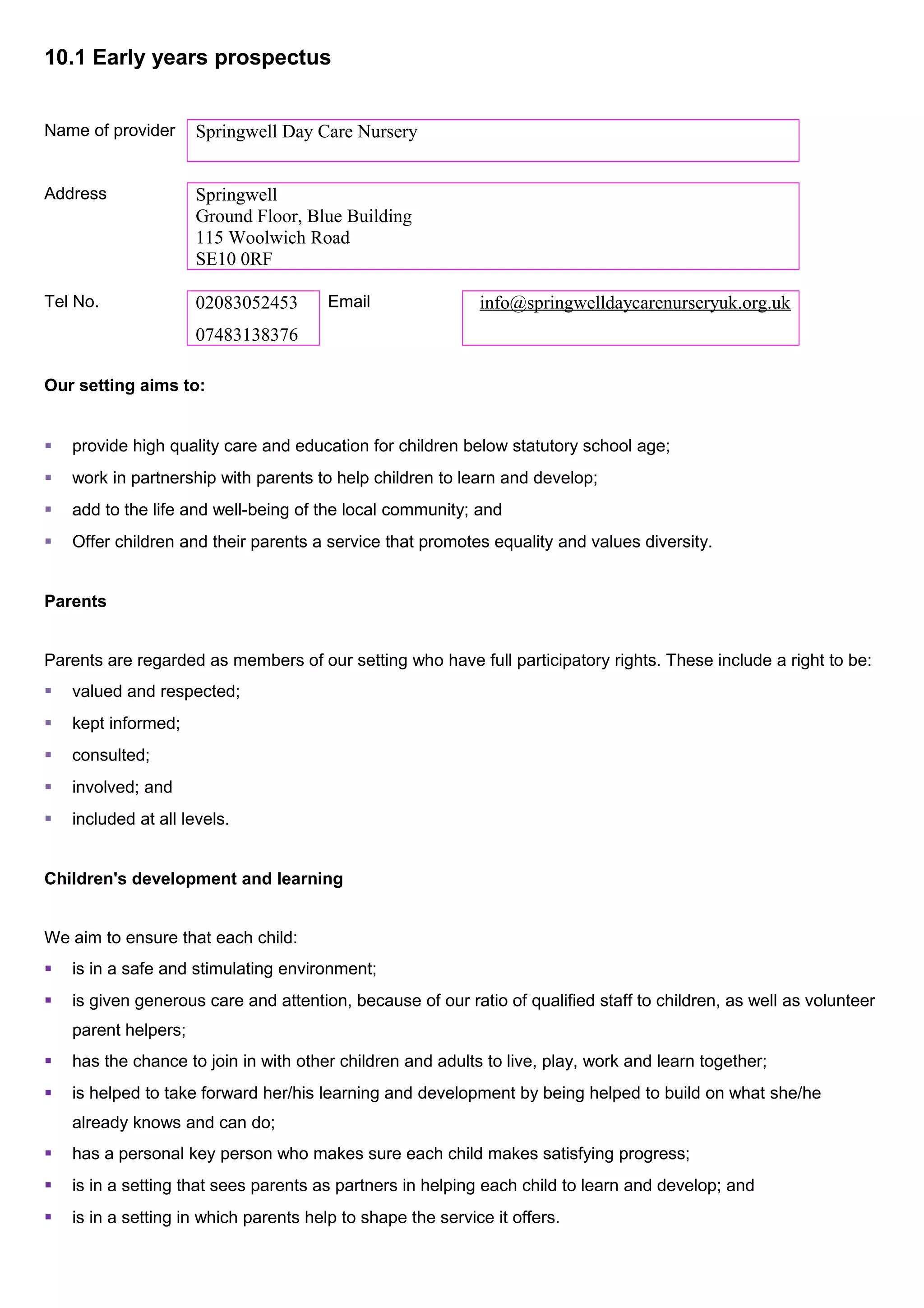 10 1 Early Years Prospectus | PDF