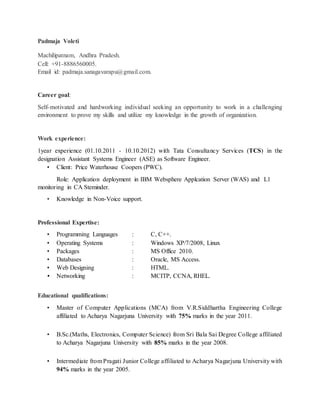 Padmaja V Resume | DOCX