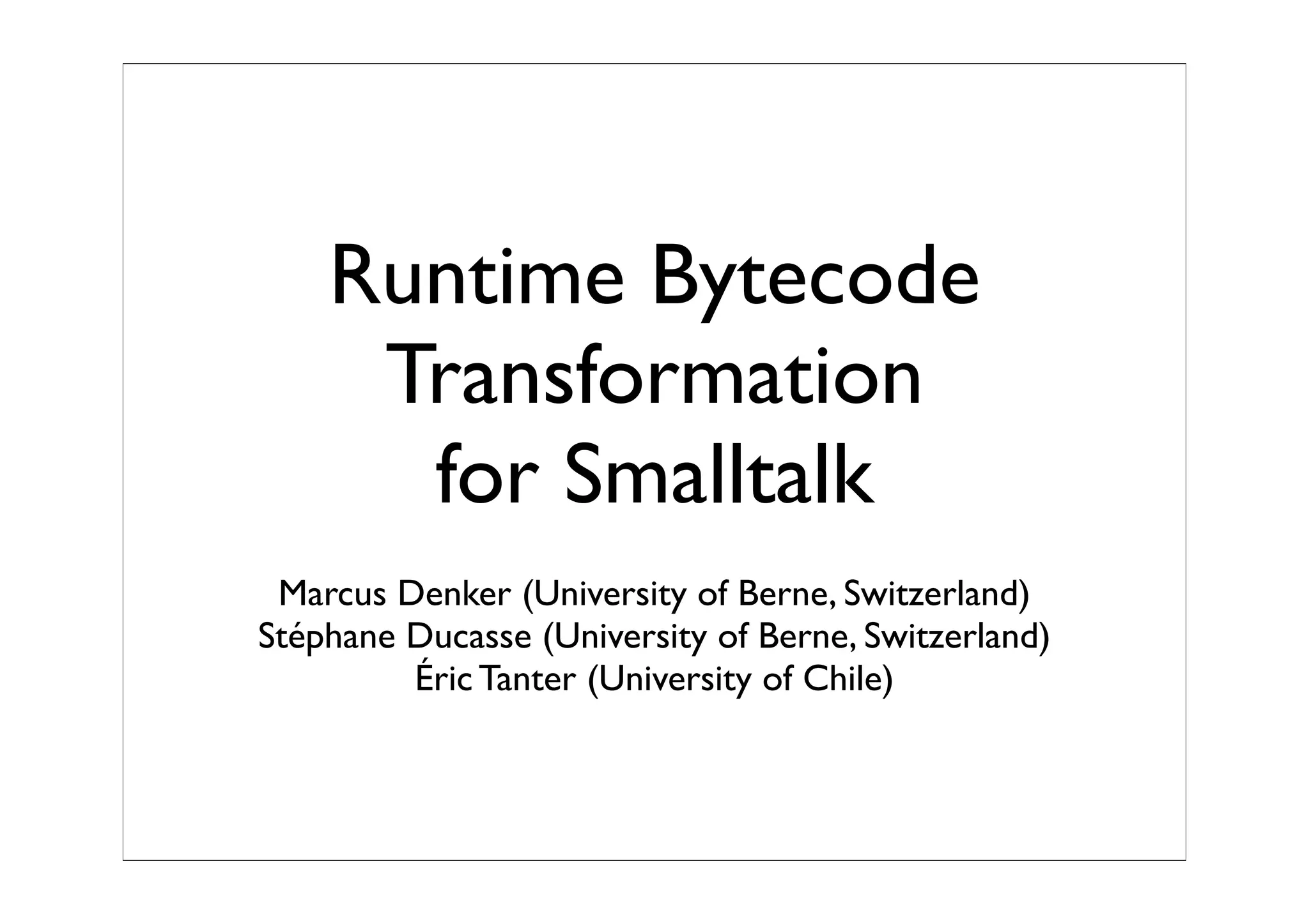Runtime Bytecode Transformation for Smalltalk | PDF