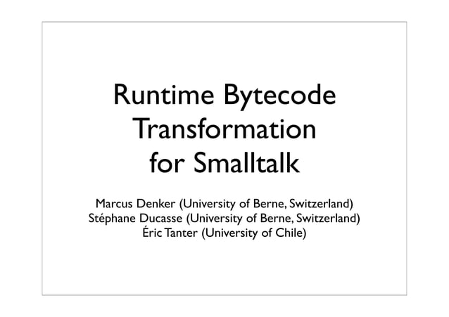 Runtime Bytecode Transformation for Smalltalk | PDF