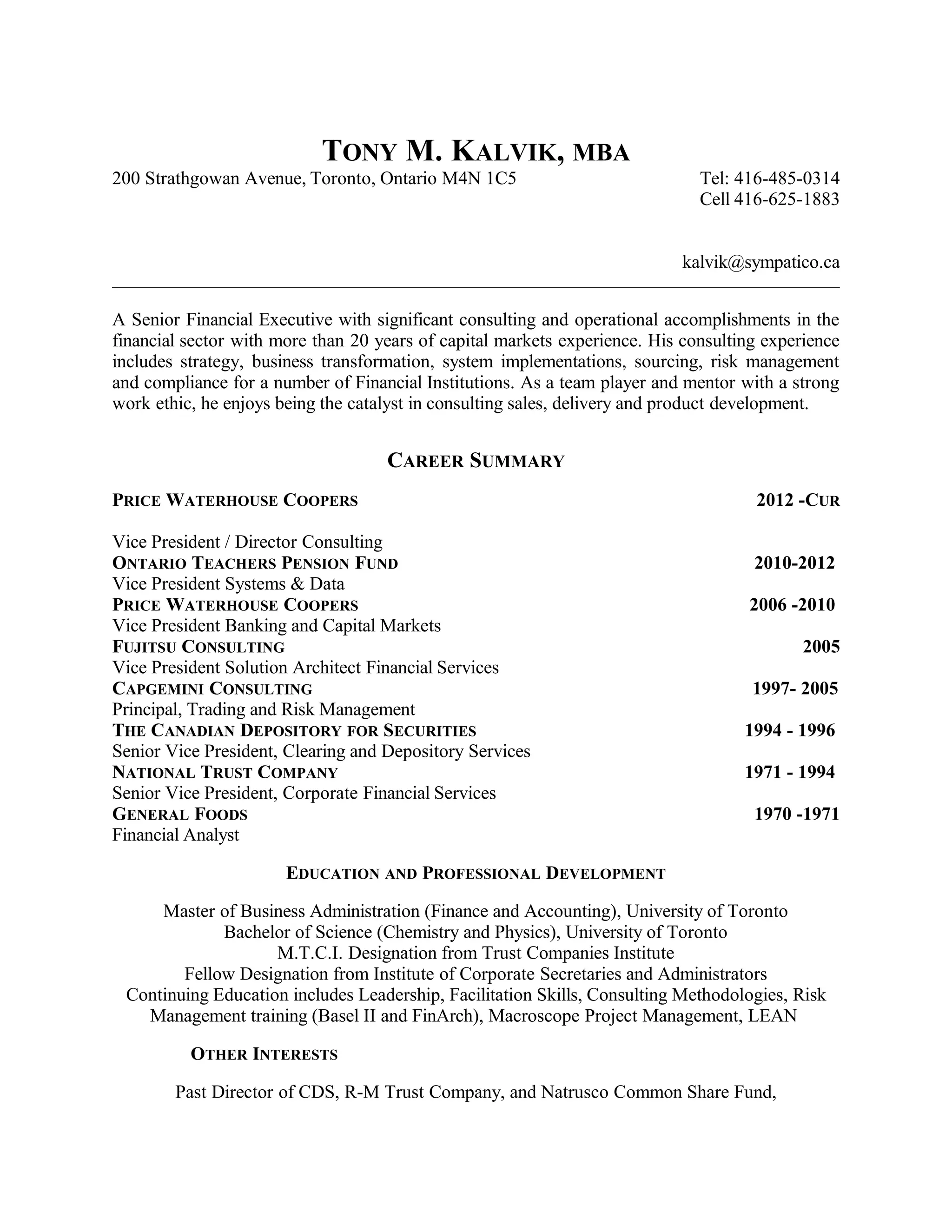 KalvikTResumeNov12v2short | DOC | Business Administration | Business