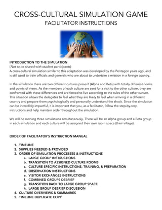 Cross-Cultural Simulation - Facilitators Instructions | PDF