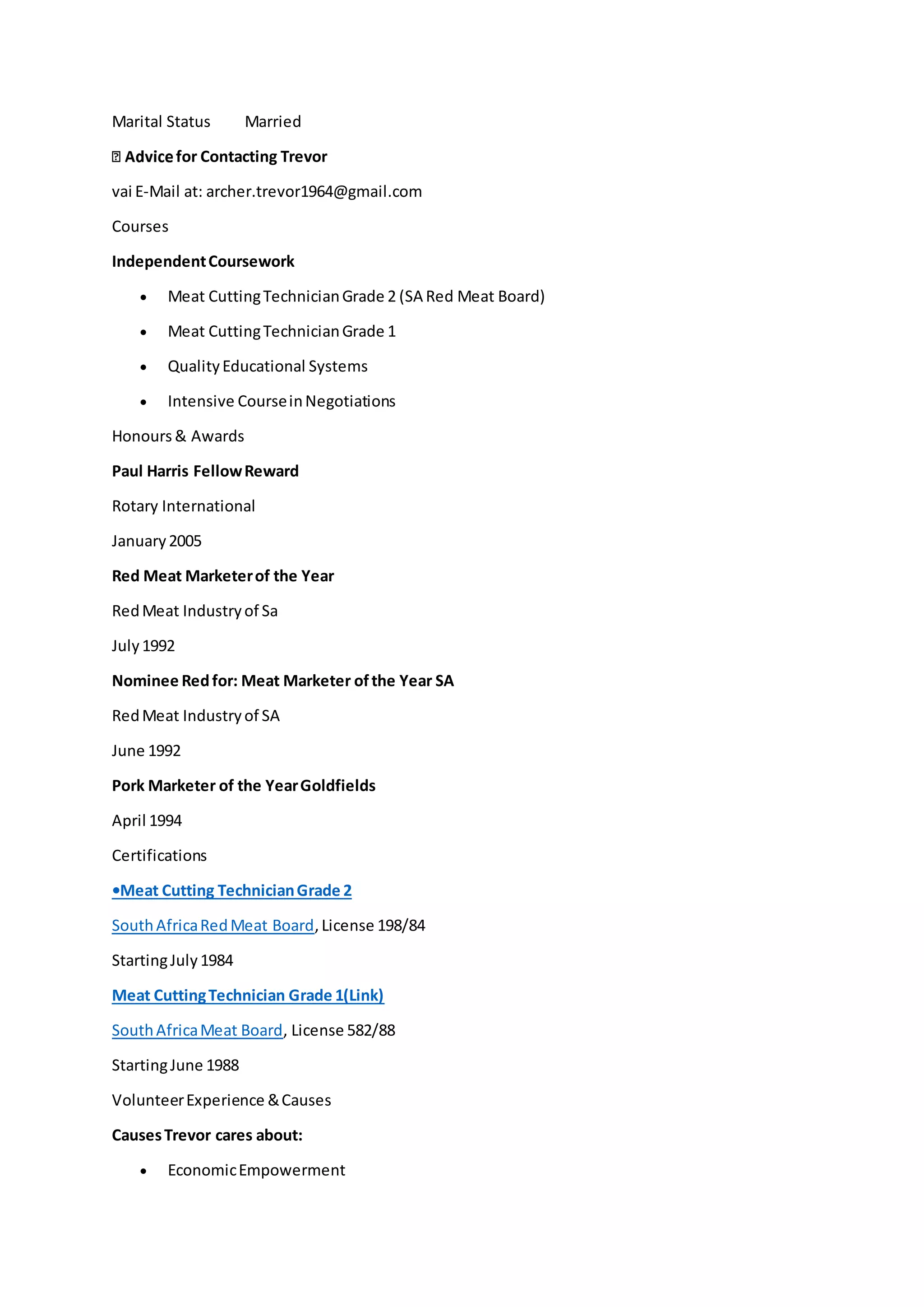 Trevor Archer Detailed Work History | PDF