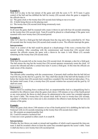 FIBA Official Basketball Rules 2012: Official Interpretations | PDF