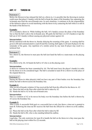 FIBA Official Basketball Rules 2012: Official Interpretations | PDF