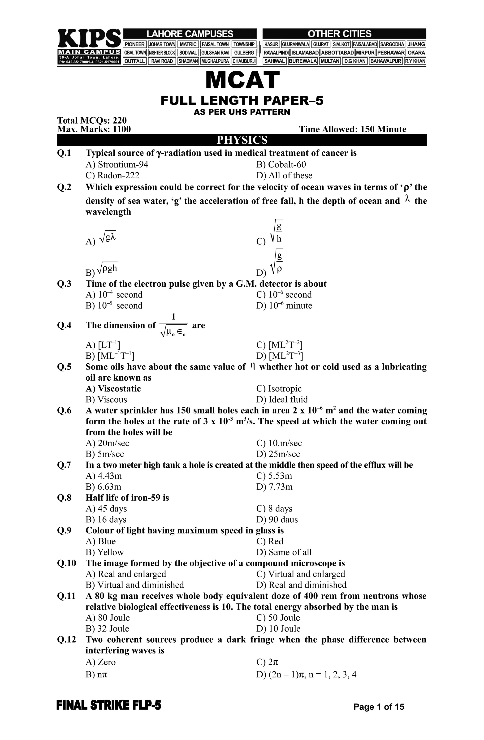 MCAT Full length paper 5-student_copy_ | PDF