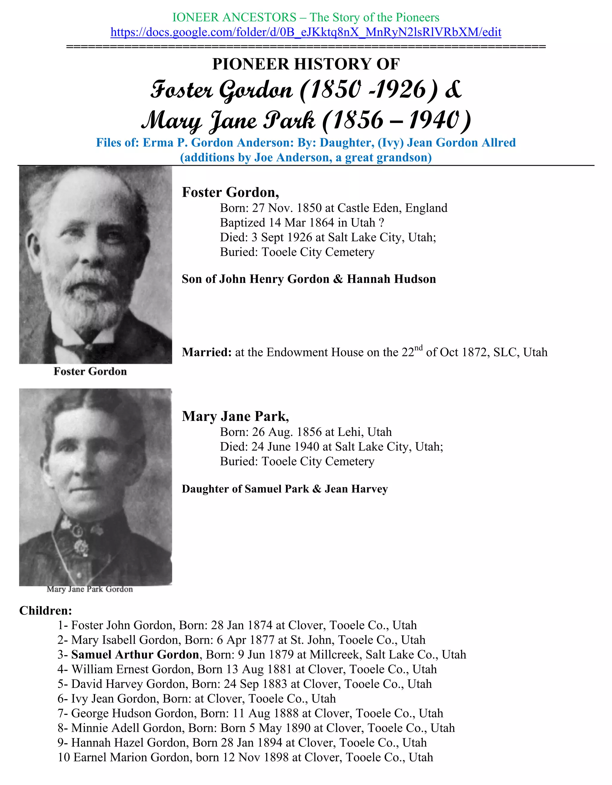 Foster Gordon & Mary Jane Park | PDF
