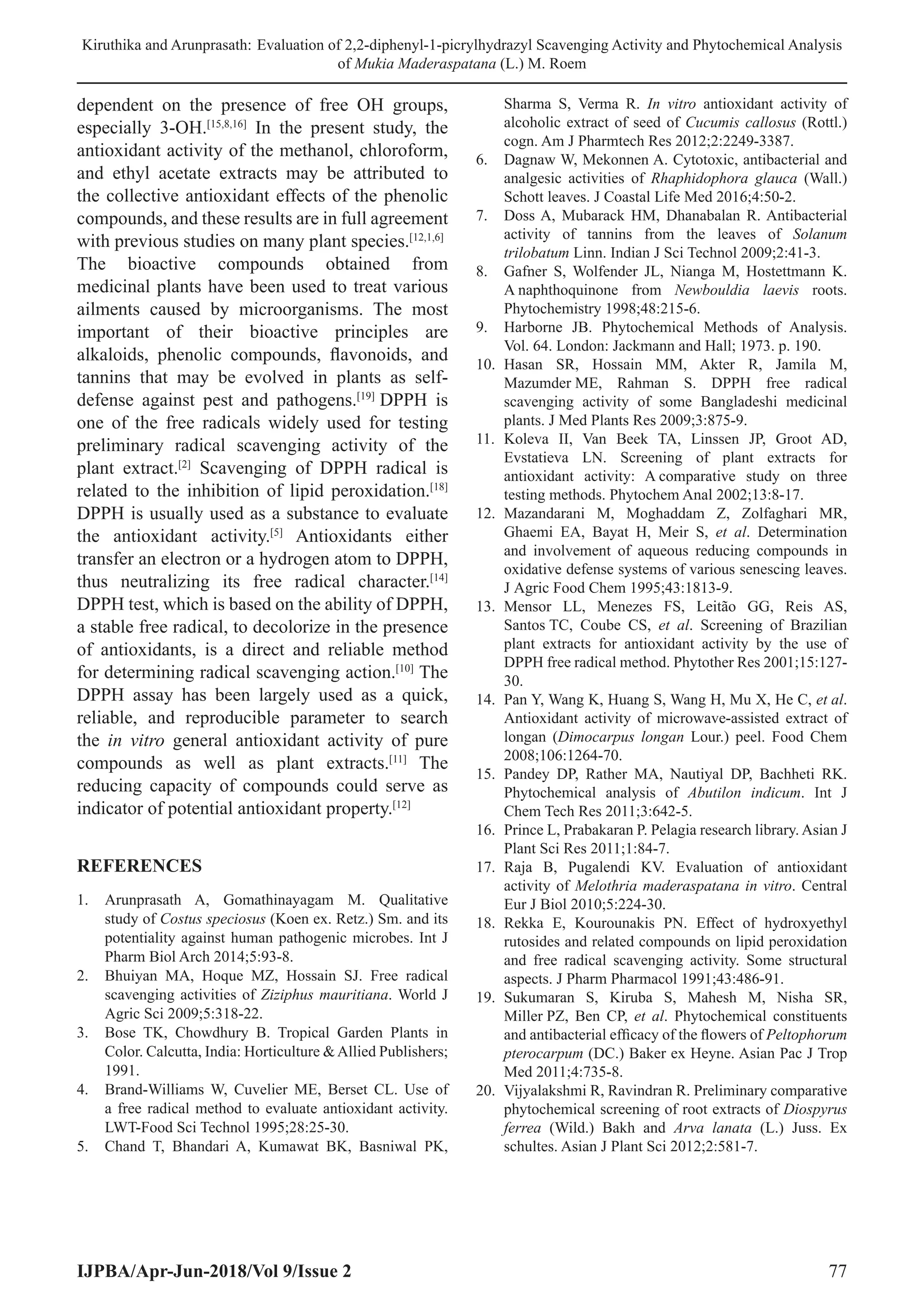 Evaluation of 2,2-diphenyl-1-picrylhydrazyl Scavenging Activity and ...