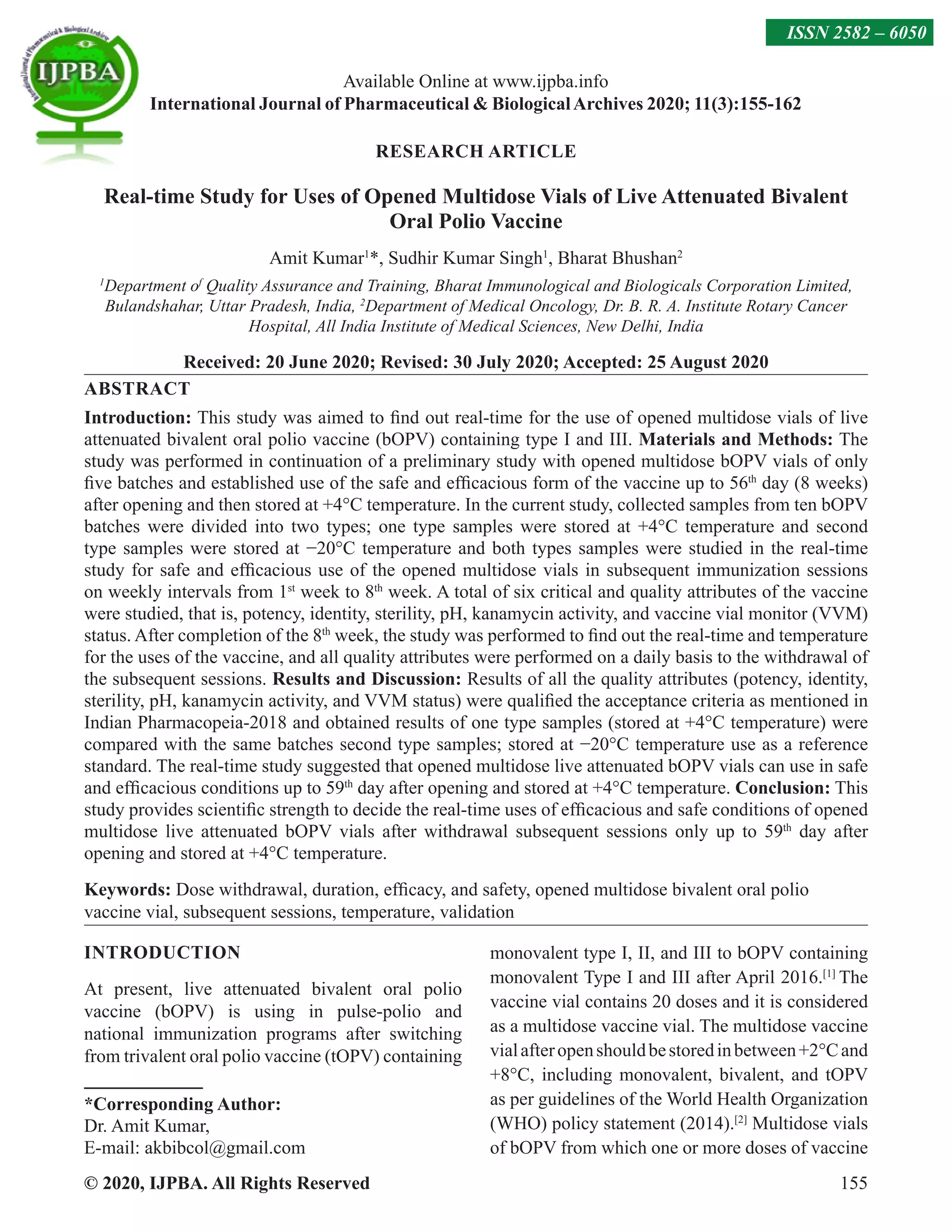 Real-time Study for Uses of Opened Multidose Vials of Live Attenuated ...