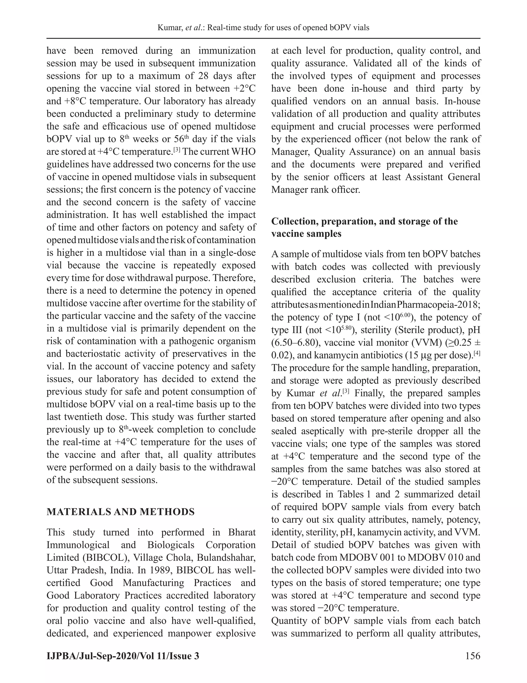 Real-time Study for Uses of Opened Multidose Vials of Live Attenuated ...