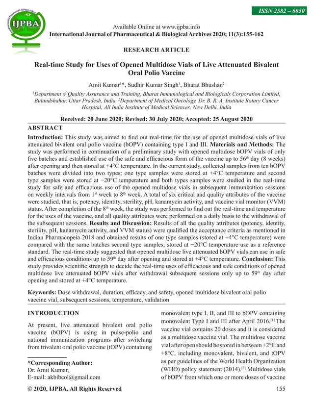 Real-time Study for Uses of Opened Multidose Vials of Live Attenuated ...