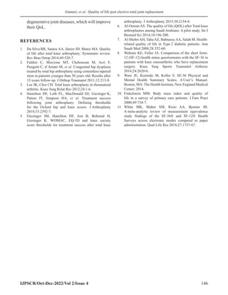 Quality of Life Post Elective Total Joint Replacement: A Cross ...