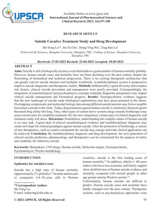 Suicide Curative Treatment Study and Drug Development | PDF | Physical ...