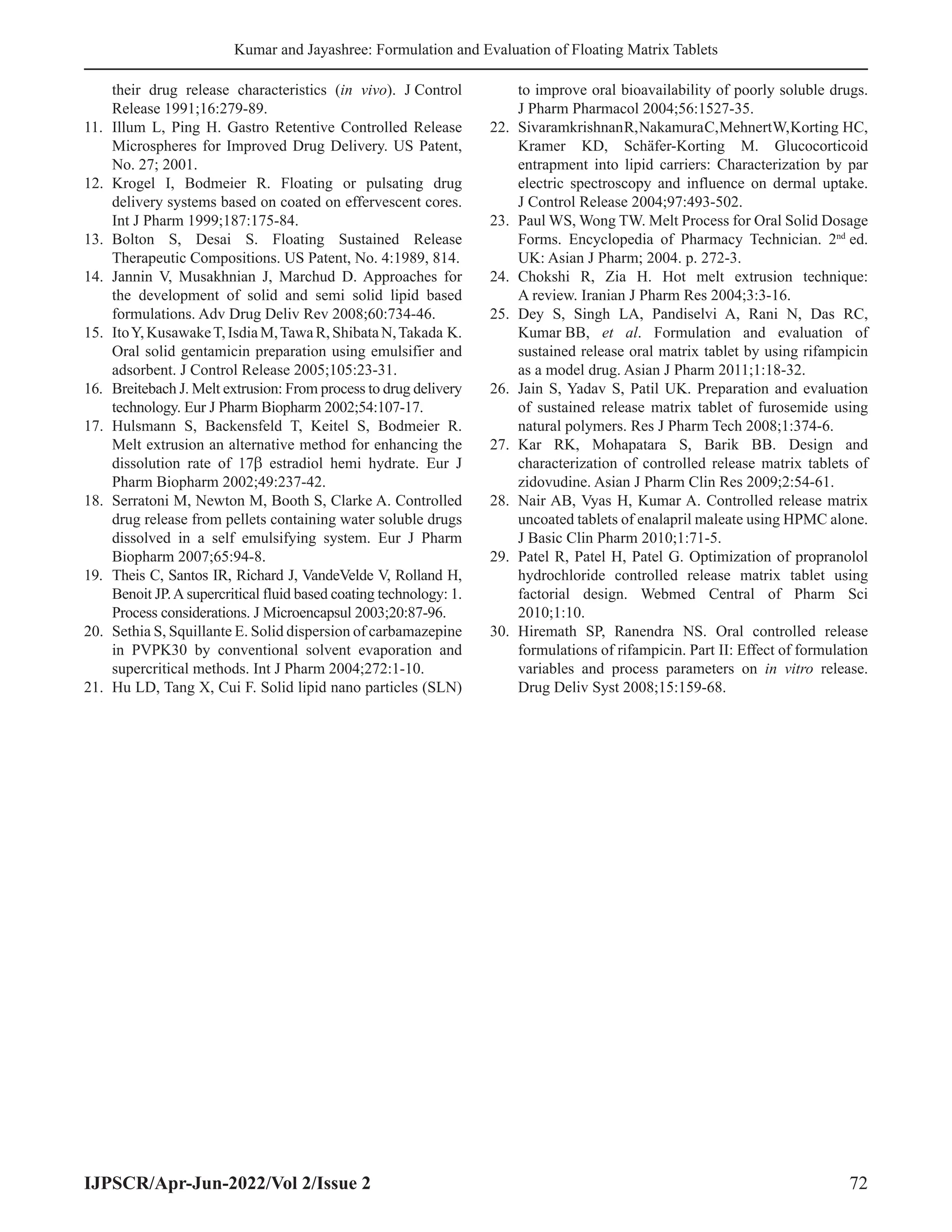 Formulation And Evaluation Of Floating Matrix Tablets Of An Antipsychotic Drug Pdf