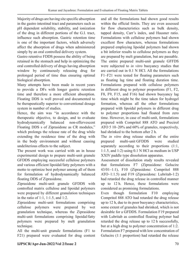 Formulation And Evaluation Of Floating Matrix Tablets Of An Antipsychotic Drug Pdf