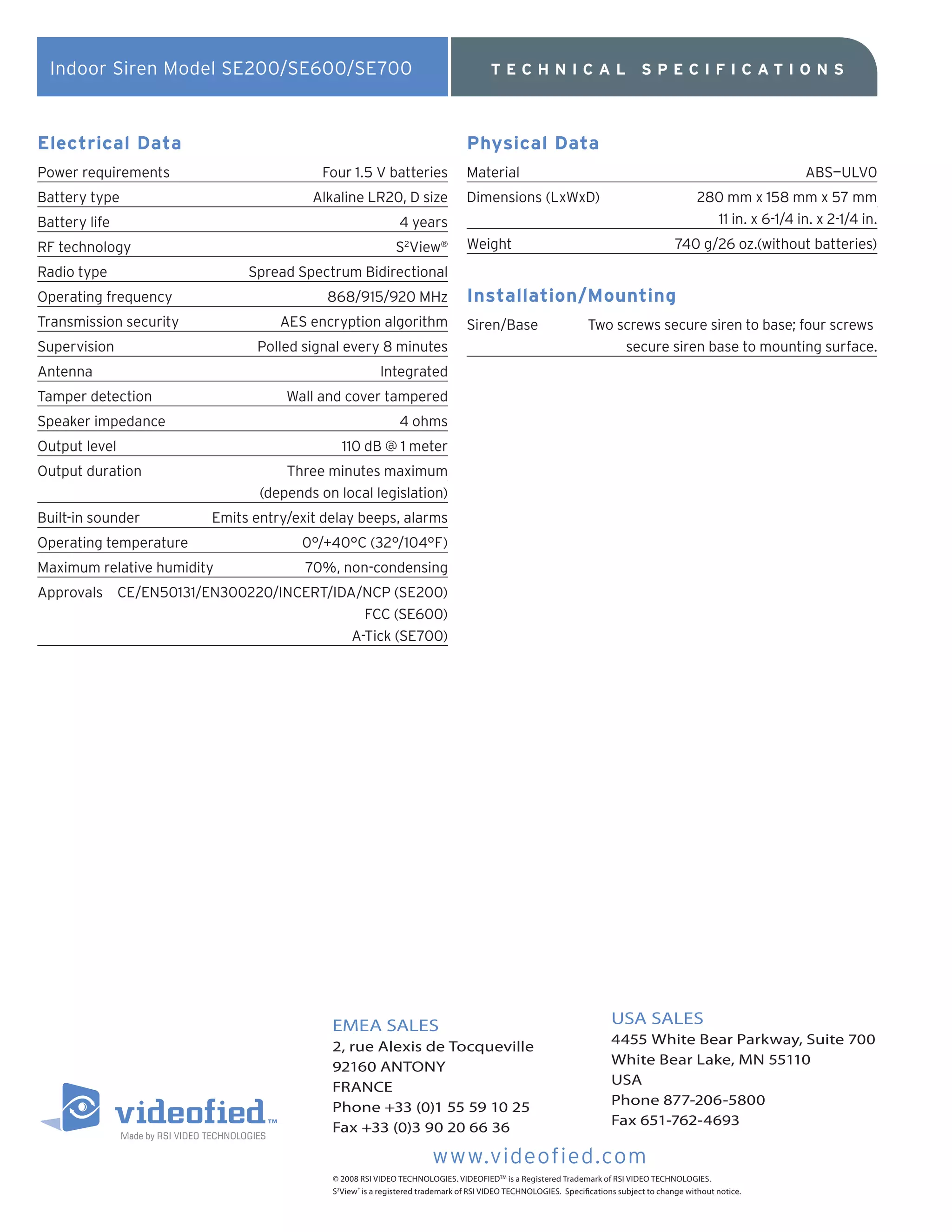 05 indoor siren specifications sheet | PDF