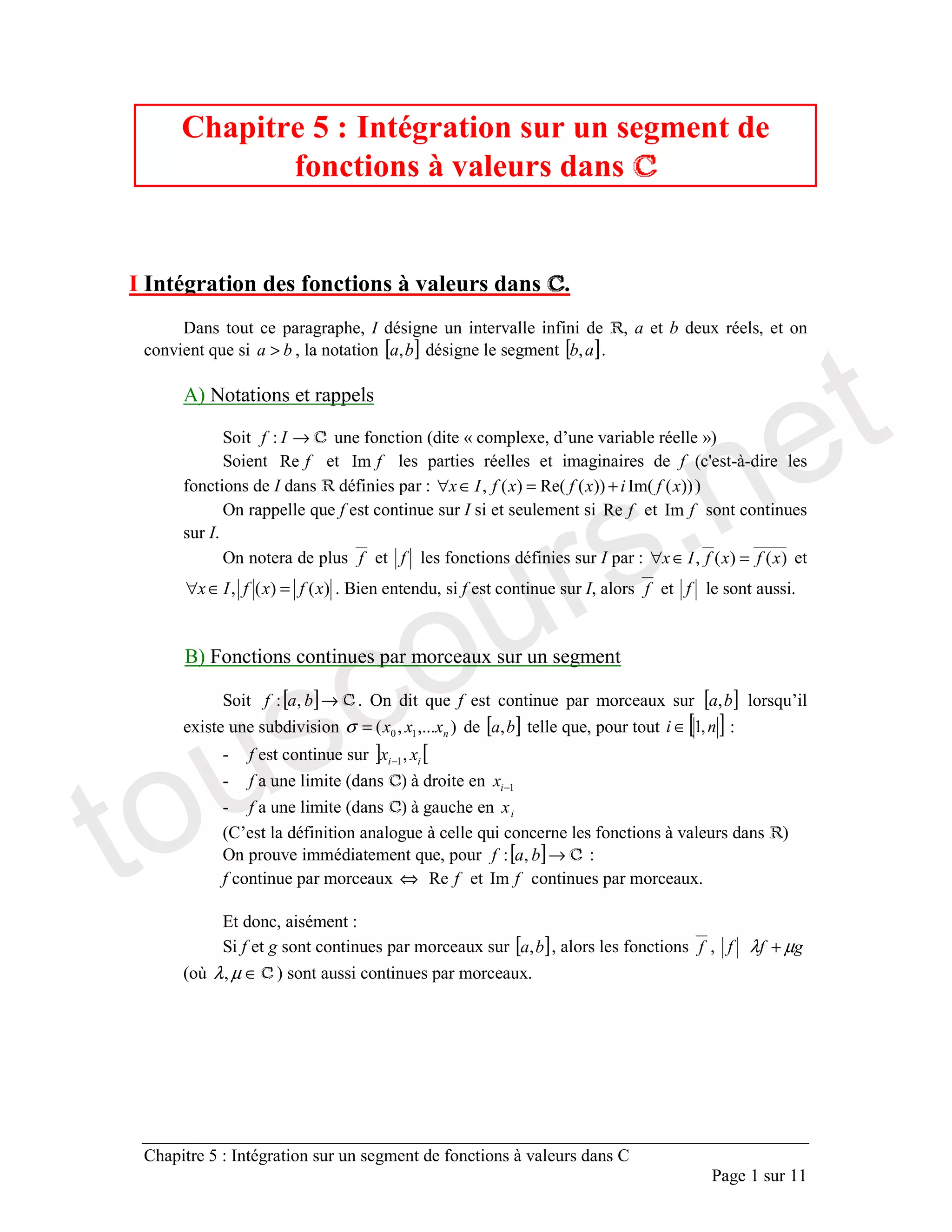 05 intégration sur un segment de fonctions à valeurs dans r | PDF