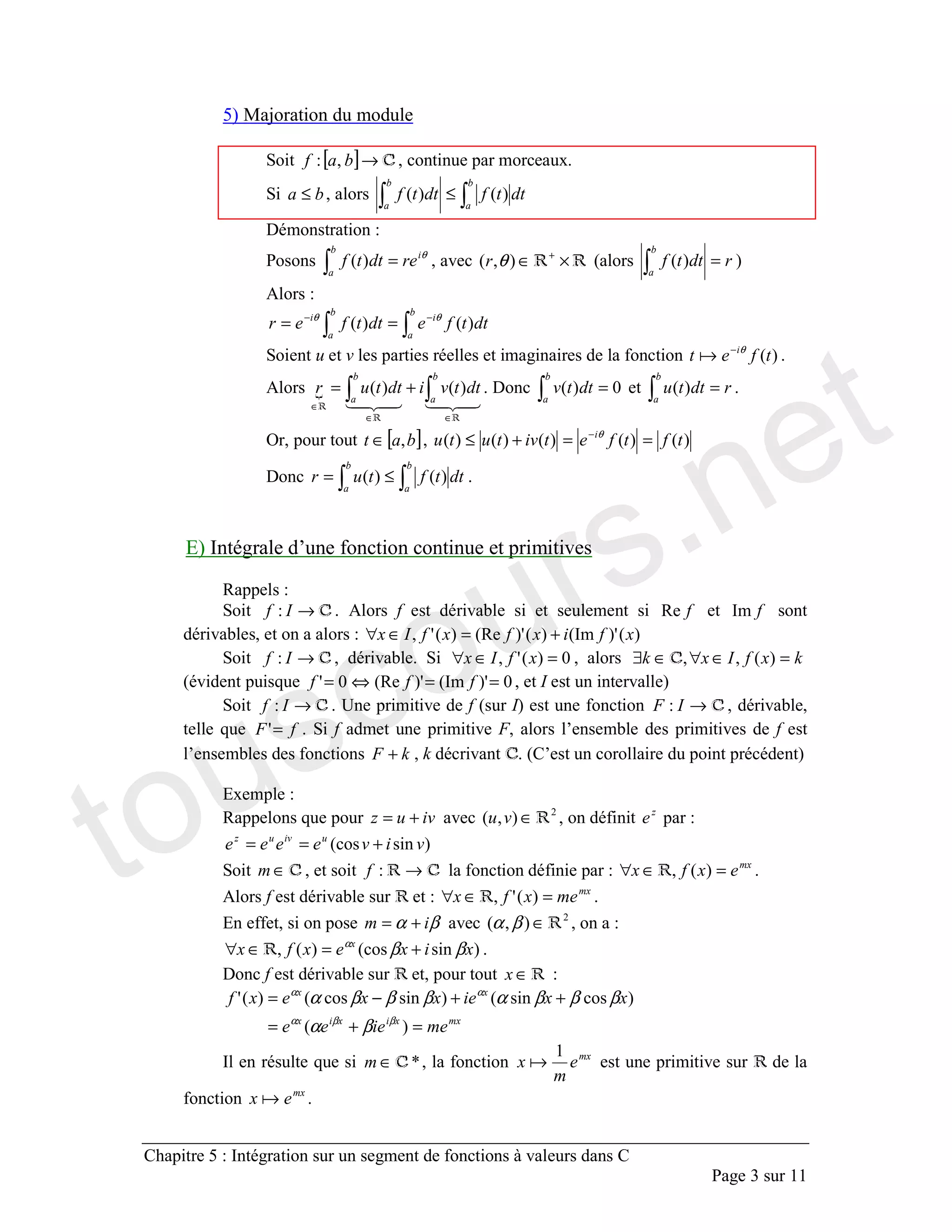 05 intégration sur un segment de fonctions à valeurs dans r | PDF
