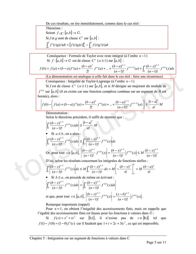 05 intégration sur un segment de fonctions à valeurs dans r | PDF