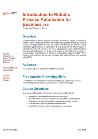 Introduction to Robotic Process Automation for Business v1.0 | PDF