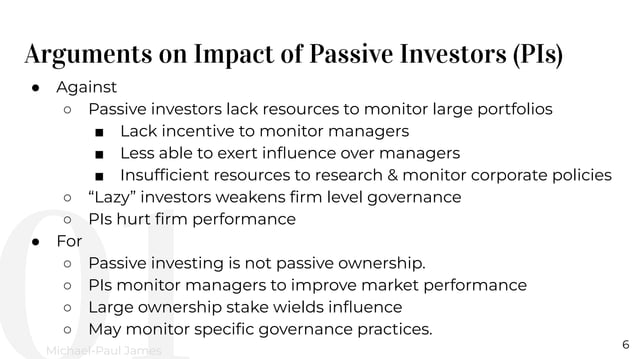 Presentation on Passive Investors, Not Passive Owners | PPT