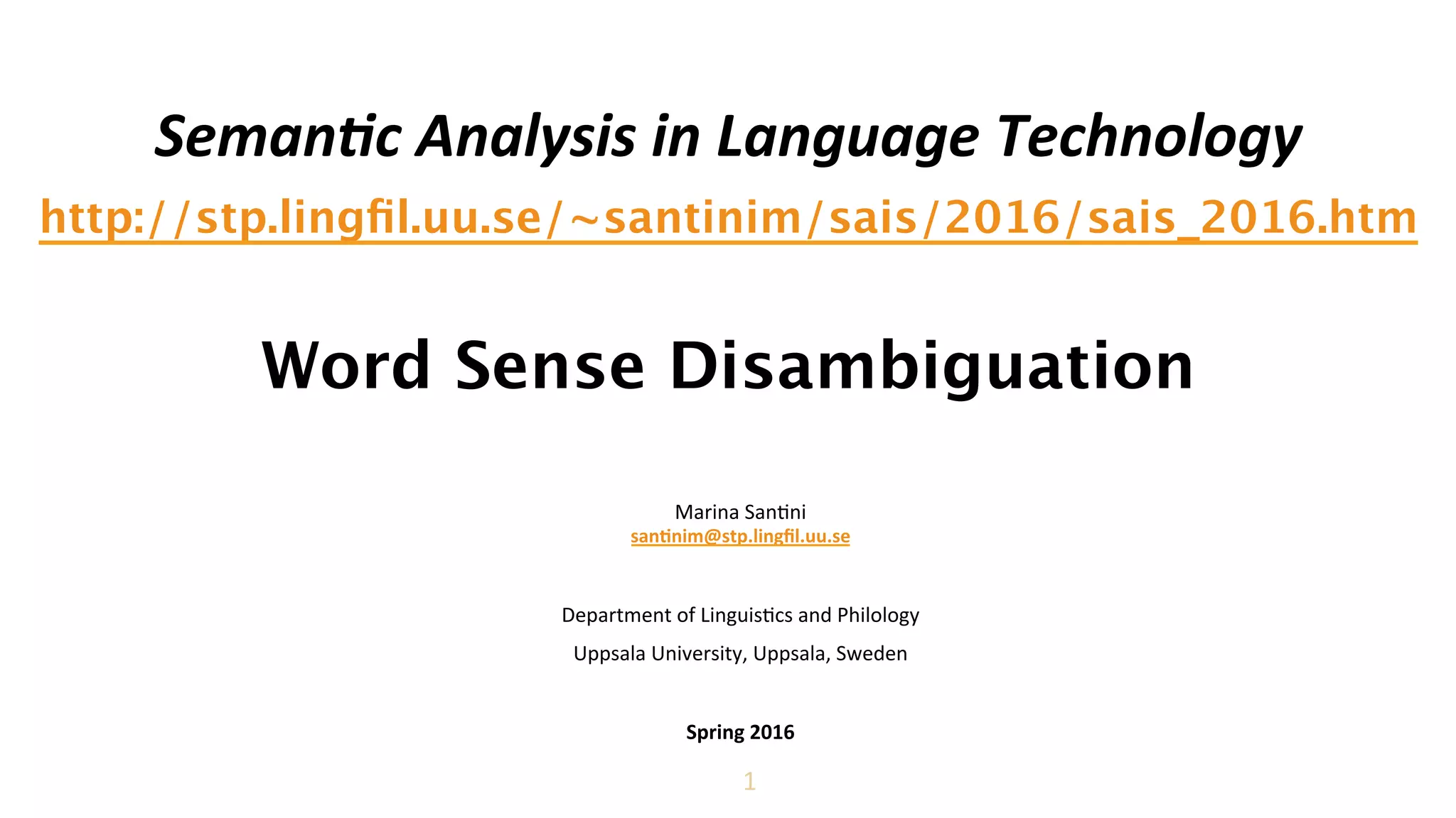 Lecture Word Sense Disambiguation Pdf