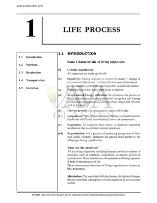 Notes of life processes class 10 pdf Download | PDF